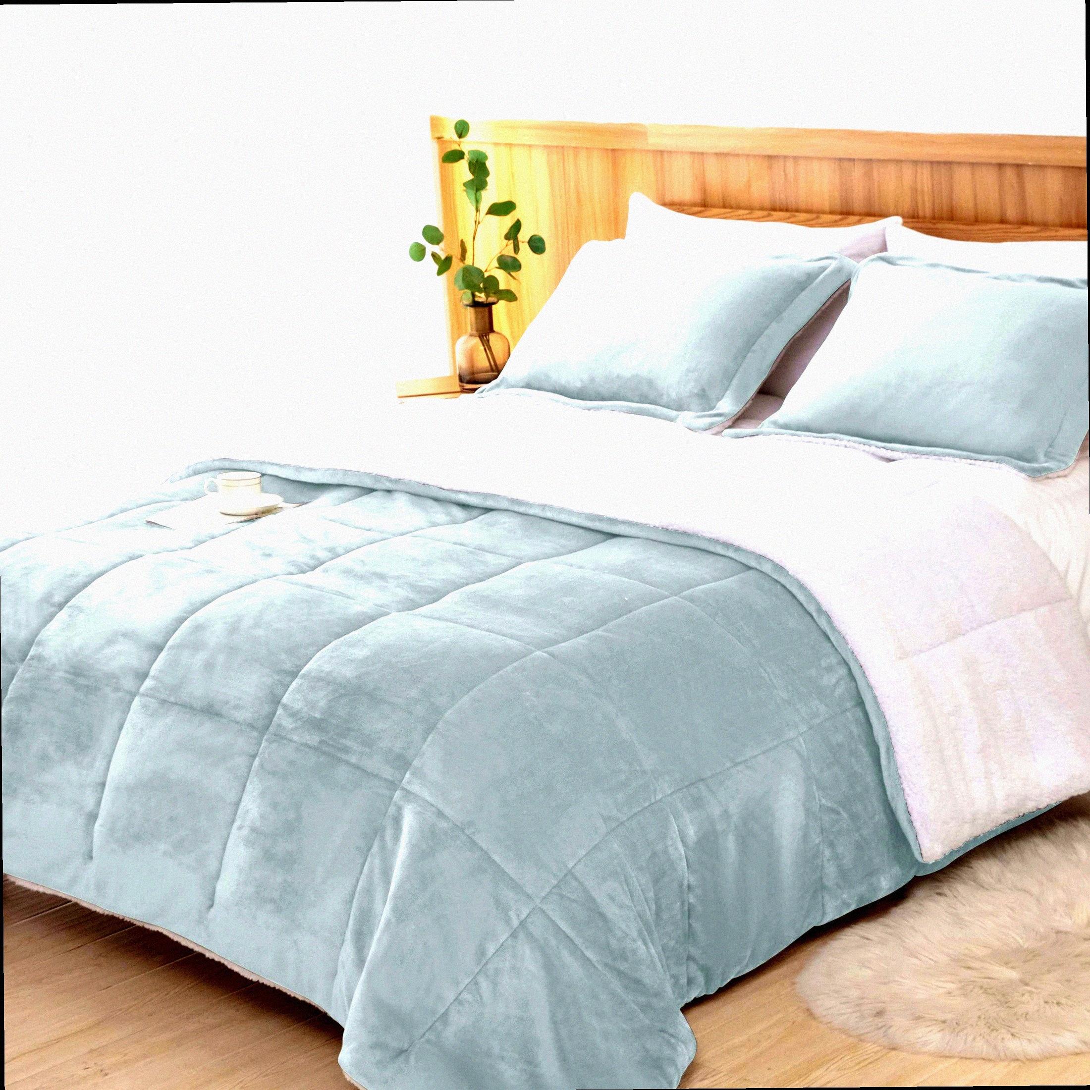 Everly Quinn Silver Cloud Sherpa Comforter Set - Full/Queen Size | Plush Winter Bedding Set ...